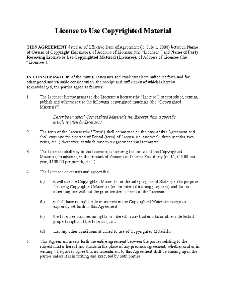 Copyright License Agreement Template | PDF | License | Property Law