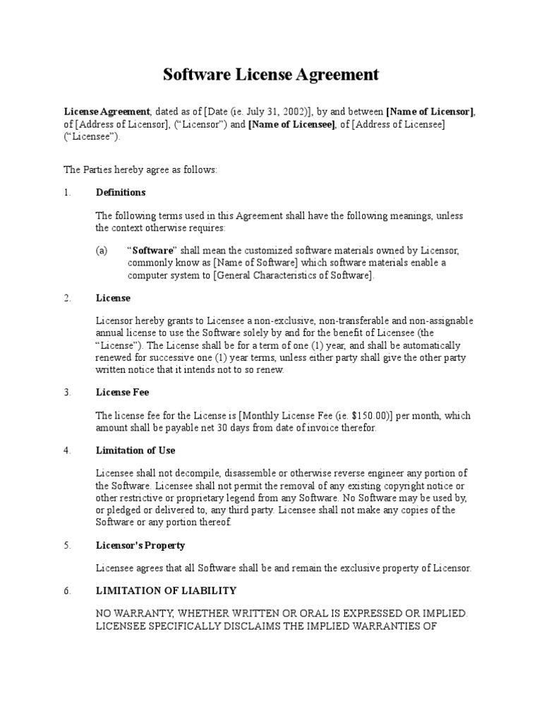 Software License Agreement (Simple Form) | Download Free PDF | License ...