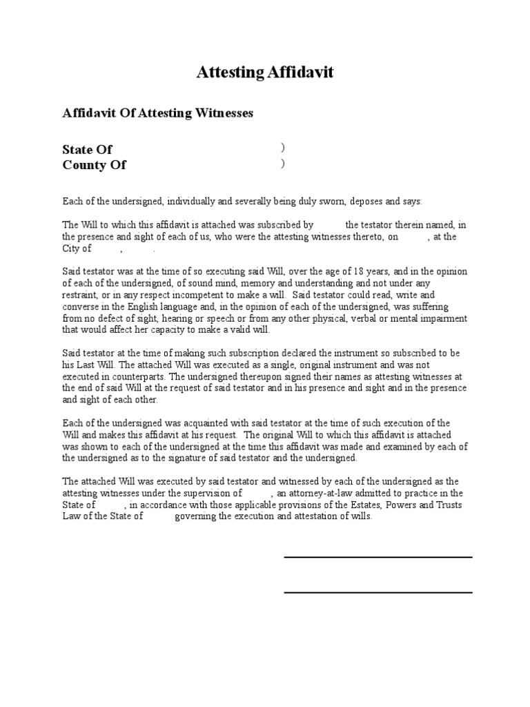 Attesting Affidavit | PDF | Affidavit | Will And Testament