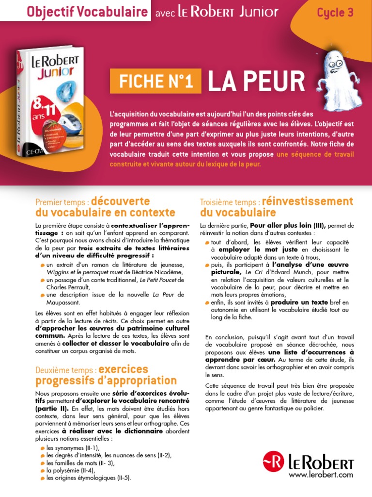 Vocabulaire La Peur | PDF | Peur | Lexique