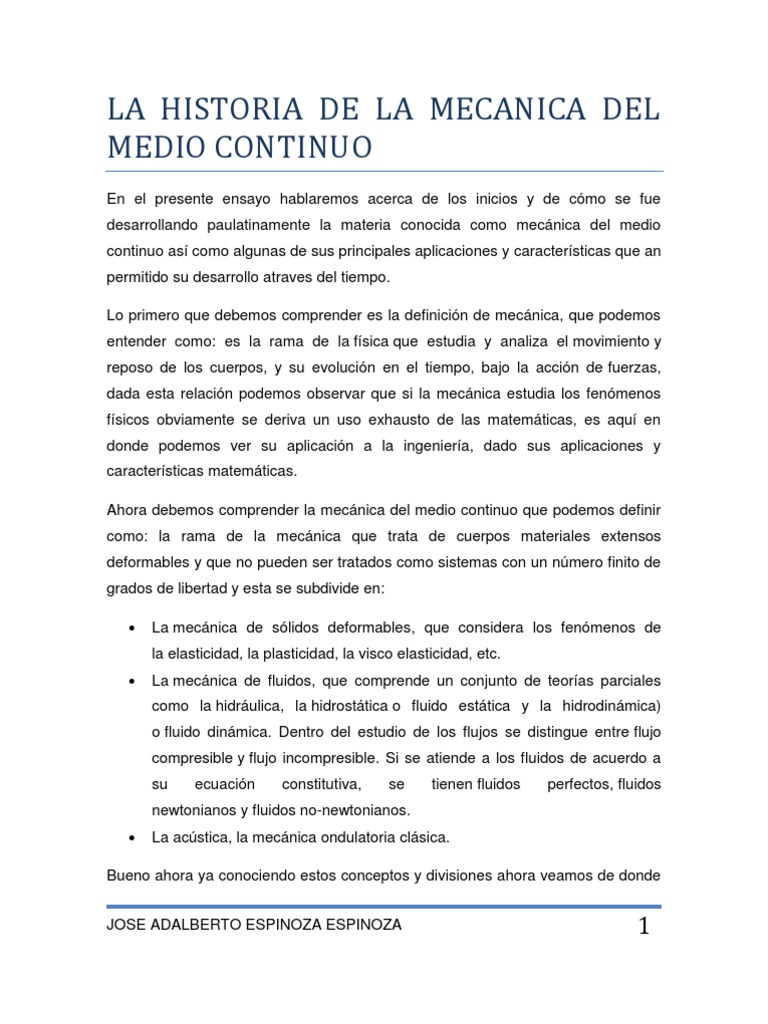 La Historia de La Mecanica Del Medio Continuo | PDF | Mecánica ...