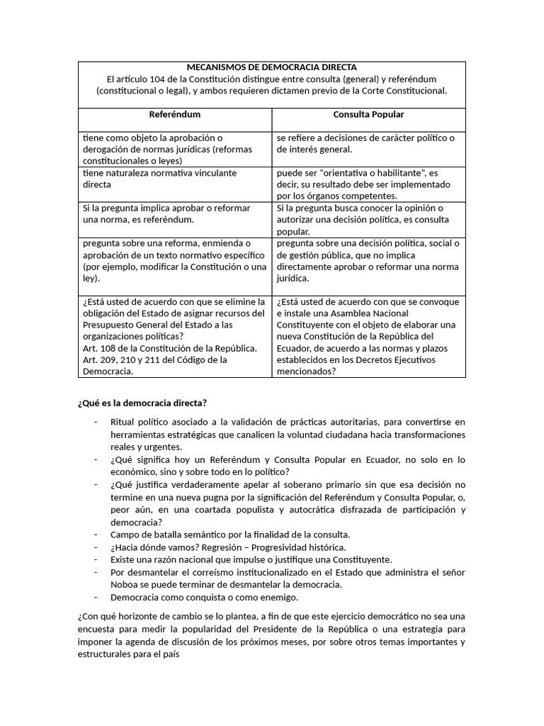 Diferencias Referendum Entre Consulta Popular | PDF | Democracia ...