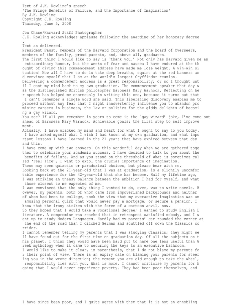 JK Rowling's Harvard Speech | PDF | J. K. Rowling | Science