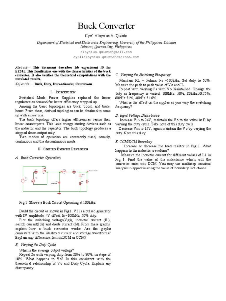 Lab Expt #5-Buck Converter - Final | PDF | Electronics | Electronic Engineering