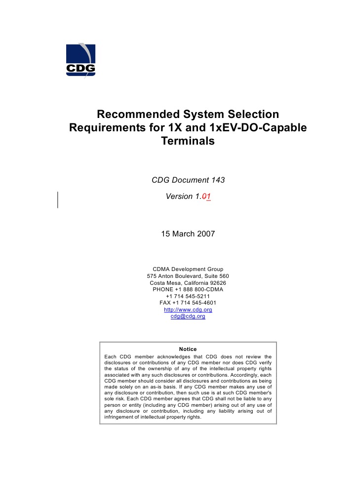 Recommended System Selection Requirements For 1X and 1xEV-DO-Capable ...
