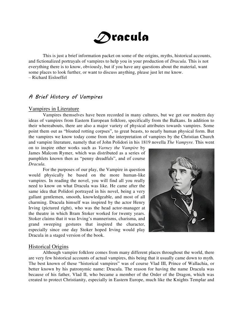 Dracula: A Brief History of Vampires Vampires in Literature | PDF ...