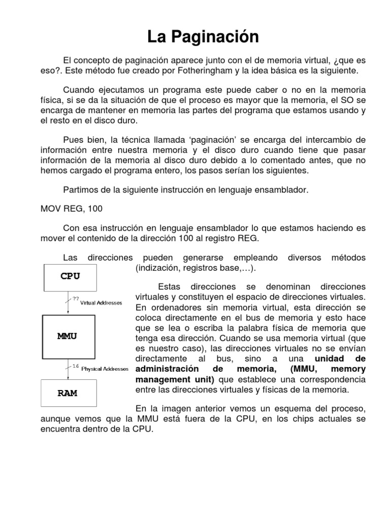 La Paginación | PDF | Memoria del ordenador | Unidad Central de procesamiento