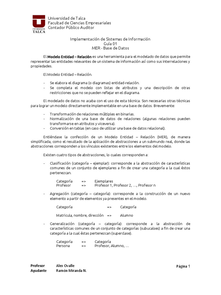 Guia 01 - MER y Base de Datos | PDF | Base de datos relacional | Modelo ...
