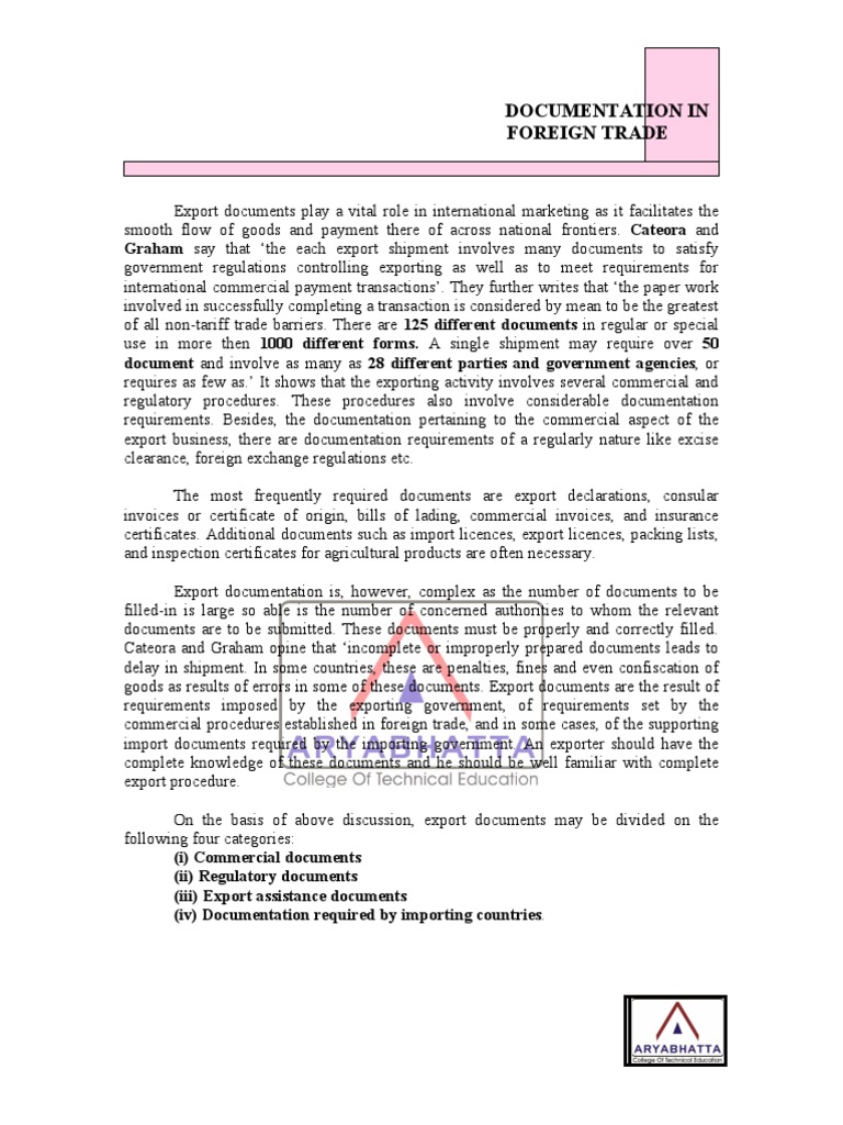 Export Import Documentation | PDF | Bill Of Lading | Letter Of Credit