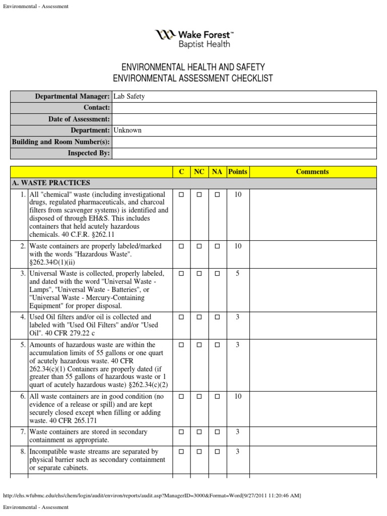 Assessment Checklist Environmental | PDF | Hazardous Waste | Waste