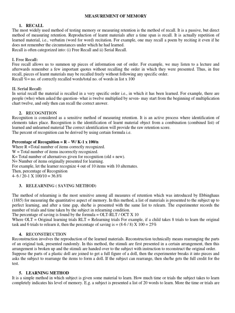 Measurement of Memory | PDF