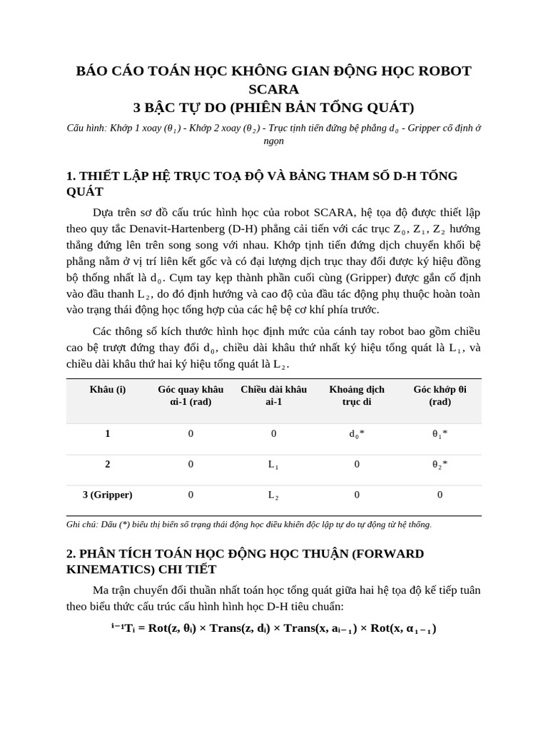 Bao Cao Dong Hoc SCARA V3 Tong Quat | PDF