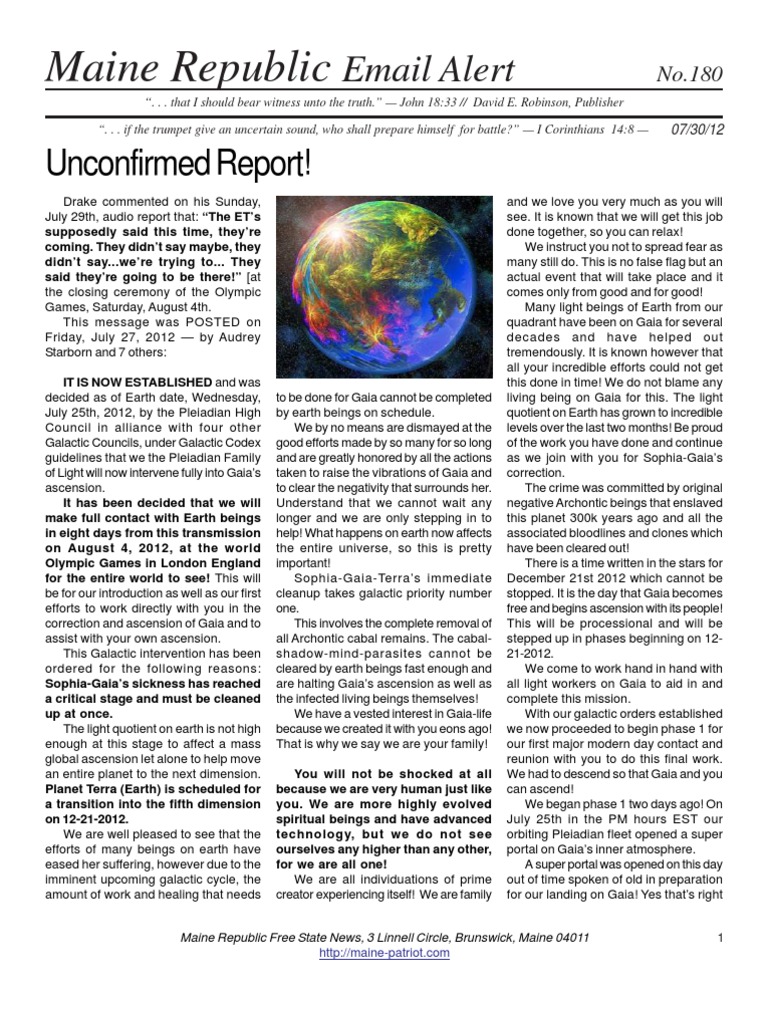180 - Unconfirmed Report | PDF | Earth | Nature