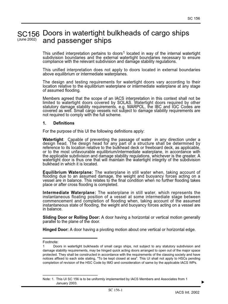 Watertight Door Regulations for Ships | PDF | Door | Ships