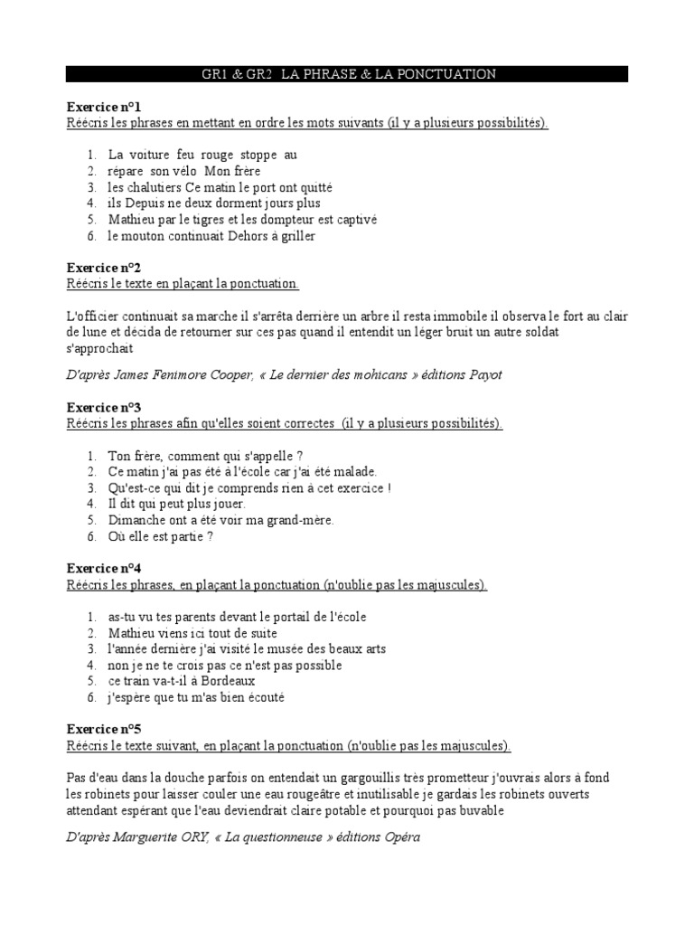 Grammaire Francaise Exercices de Revision | PDF | Complément d'objet ...