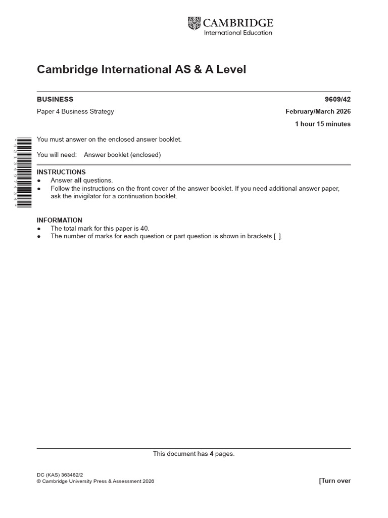9609 Business March 2026 Question Paper 42 | PDF | Business Economics ...