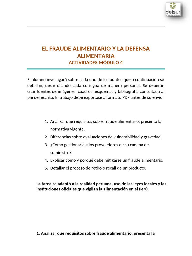 Flores Gallo Fraude Alimentario y Defensa Alimentaria Actividad m4 ...
