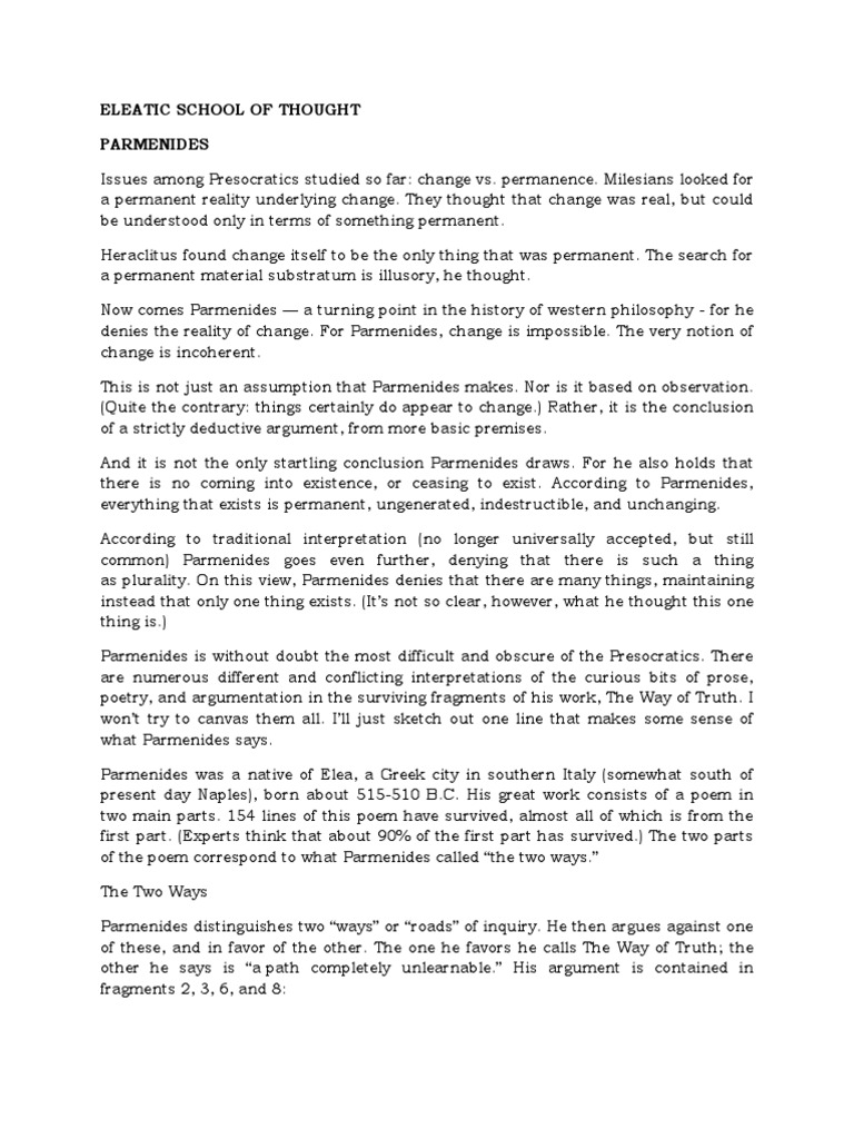 Eleatic School of Thought | PDF | Plato | Socrates