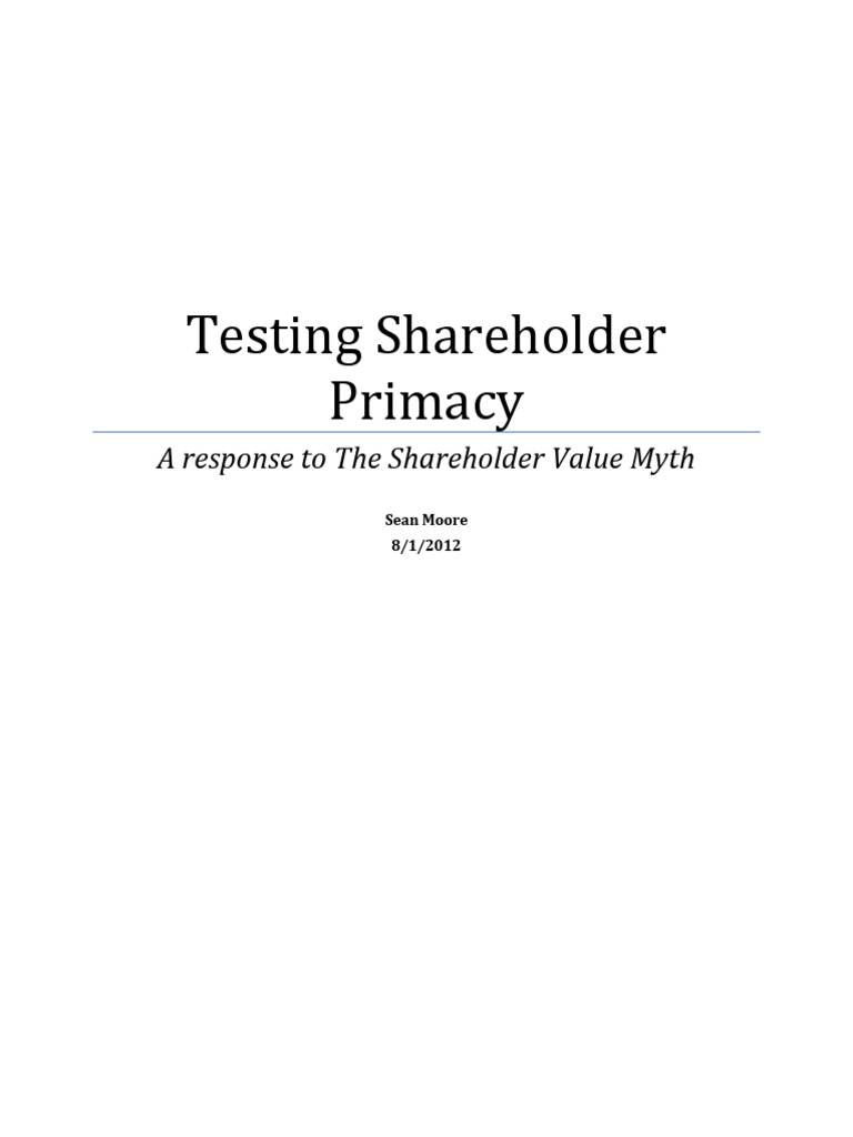Shareholder Primacy - Book Critique | Shareholder Value | Economic Model