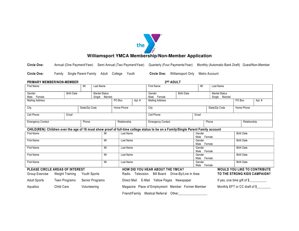 YMCA Membership Application Form | PDF | Social Science