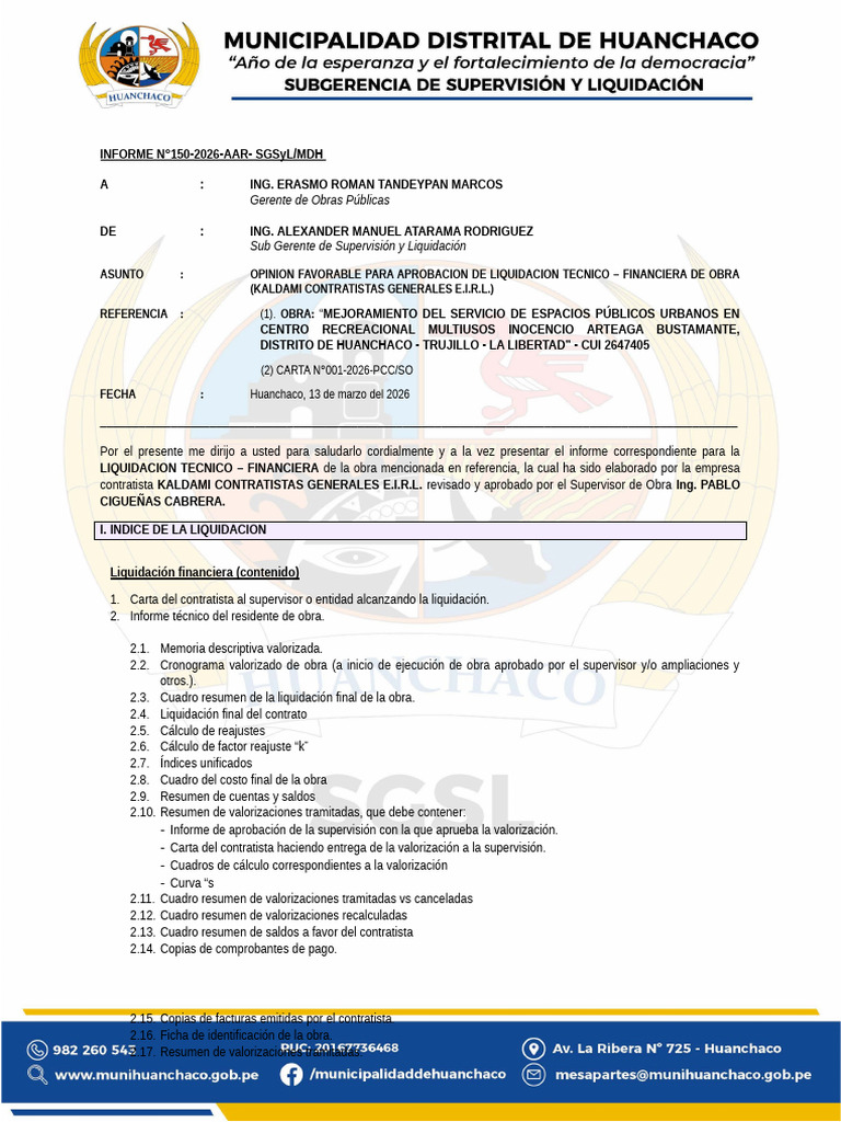 INFORME N°150-2025 - OPINION FAVORABLE DE LIQUIDACION TECNICO ...