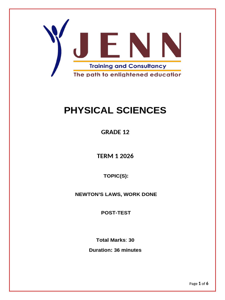 Physical Sciences Post - Test Learners 2026-1-1 | PDF