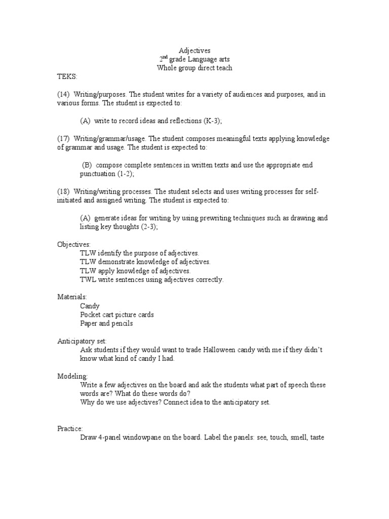 Adjectives Lesson Plan