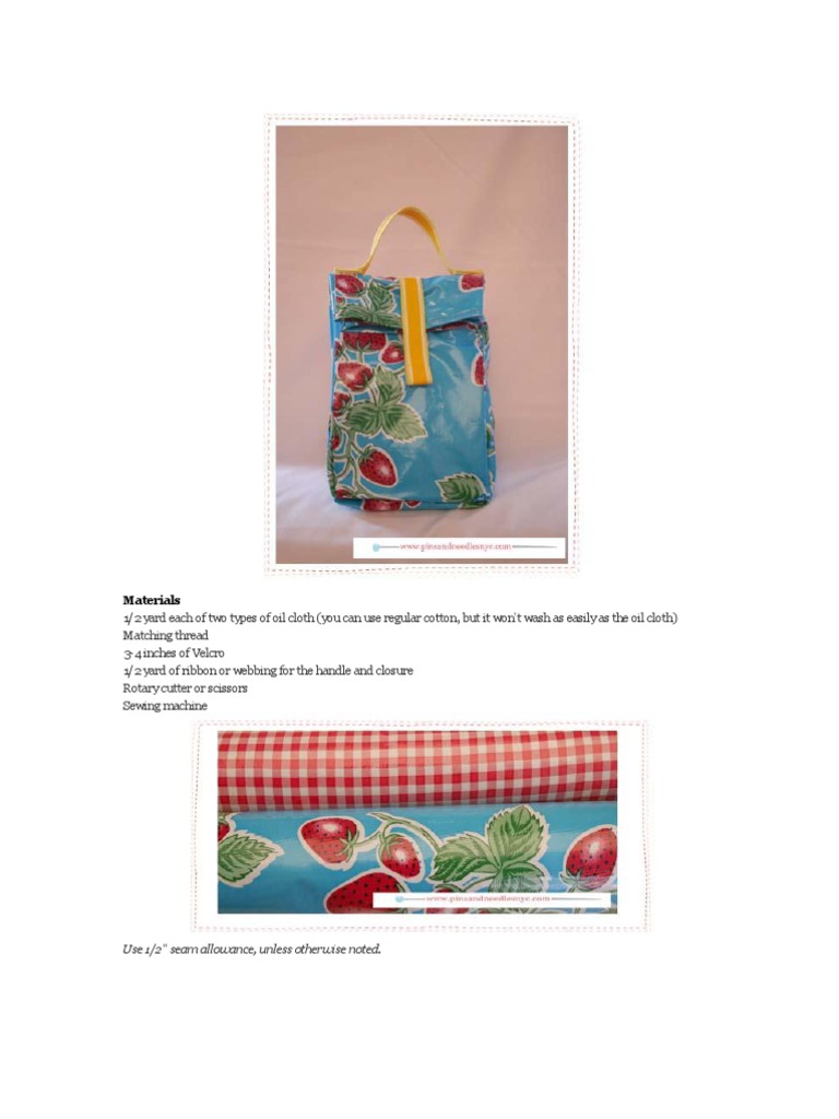 Lunch Bag Tutorial | PDF | Sewing | Textiles