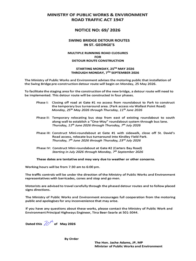 RTN #69.2026 Swing Bridge Detour Route Closures May 25- Sept 7 (1 ...