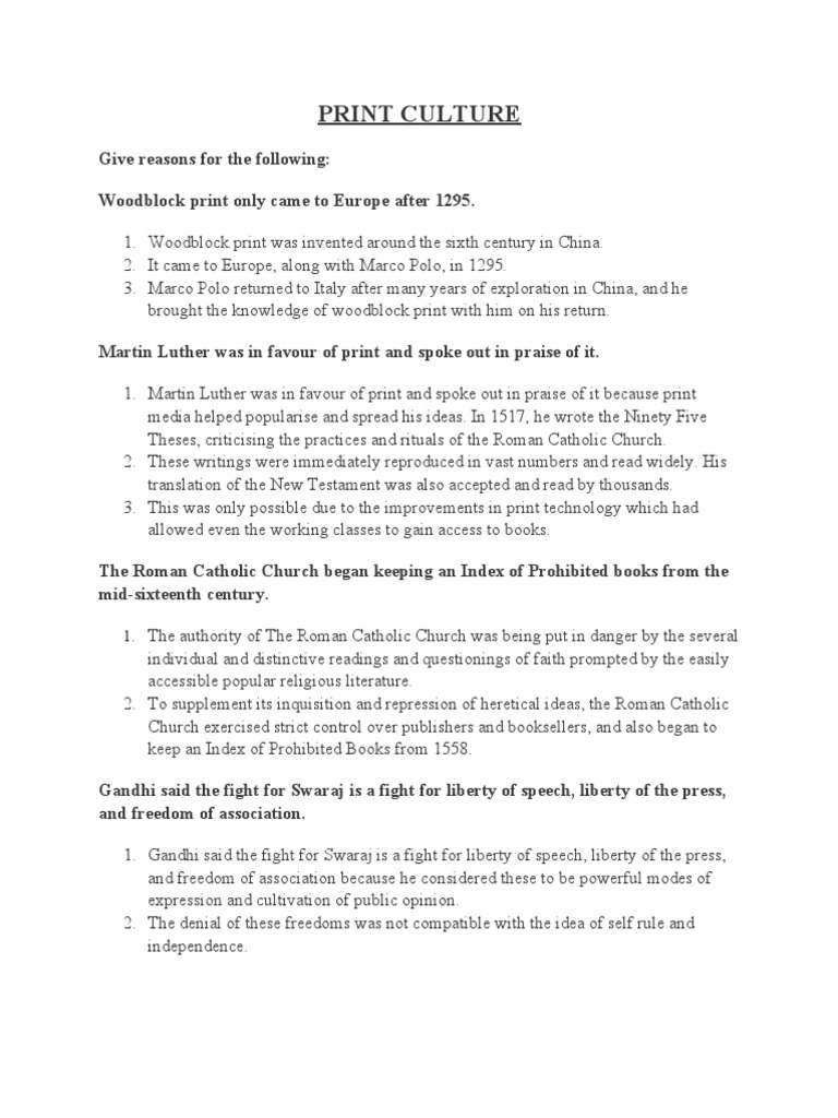 Print Culture CBSE Class X | PDF | Printing Press | Freedom Of The Press