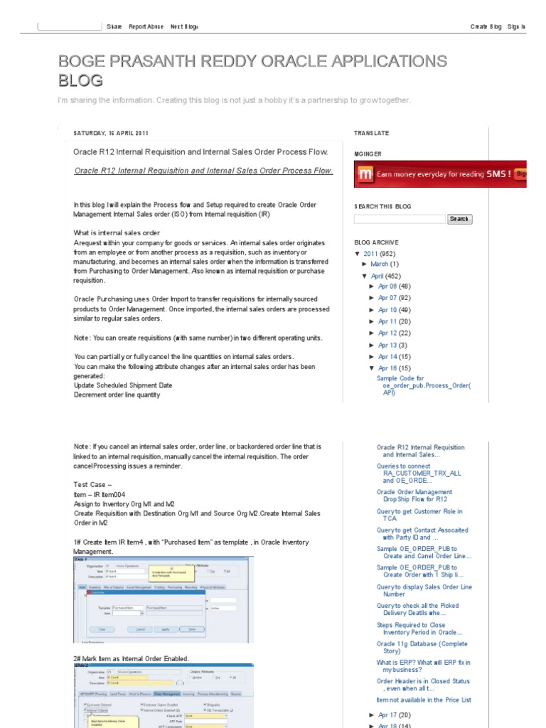 Internal Sales Order Setup in R12 | PDF | Oracle Database | Pl/Sql