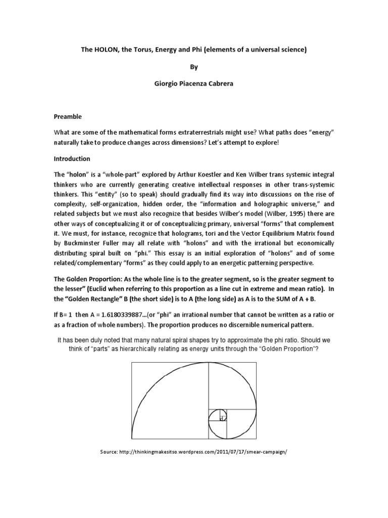 The HOLON, The Torus, Energy and Phi (Elements of A Universal Science ...