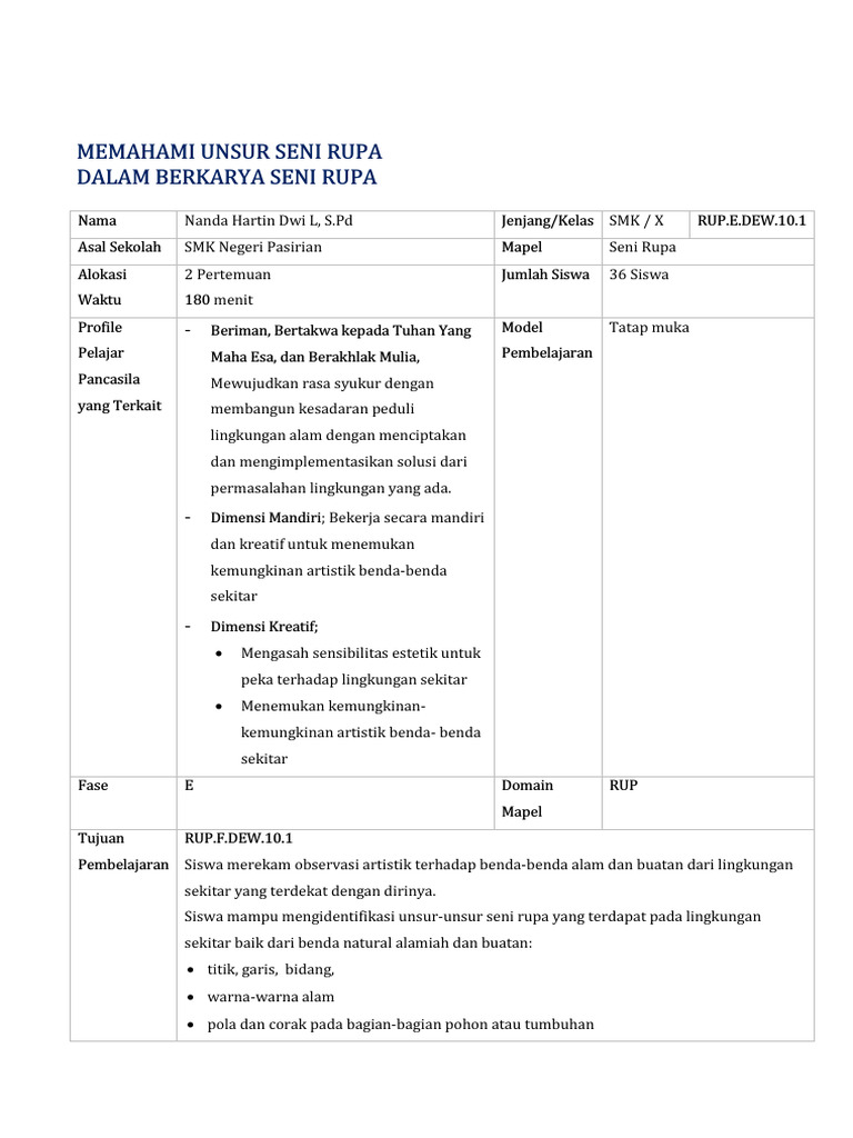 Modul Ajar 1 Rup Nanda Hartin 10 | PDF