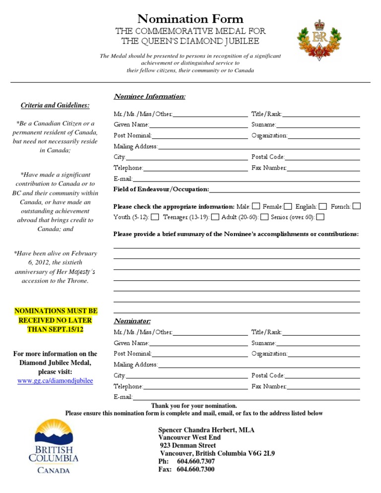 Diamond Jubliee Nomination Form | PDF | Law