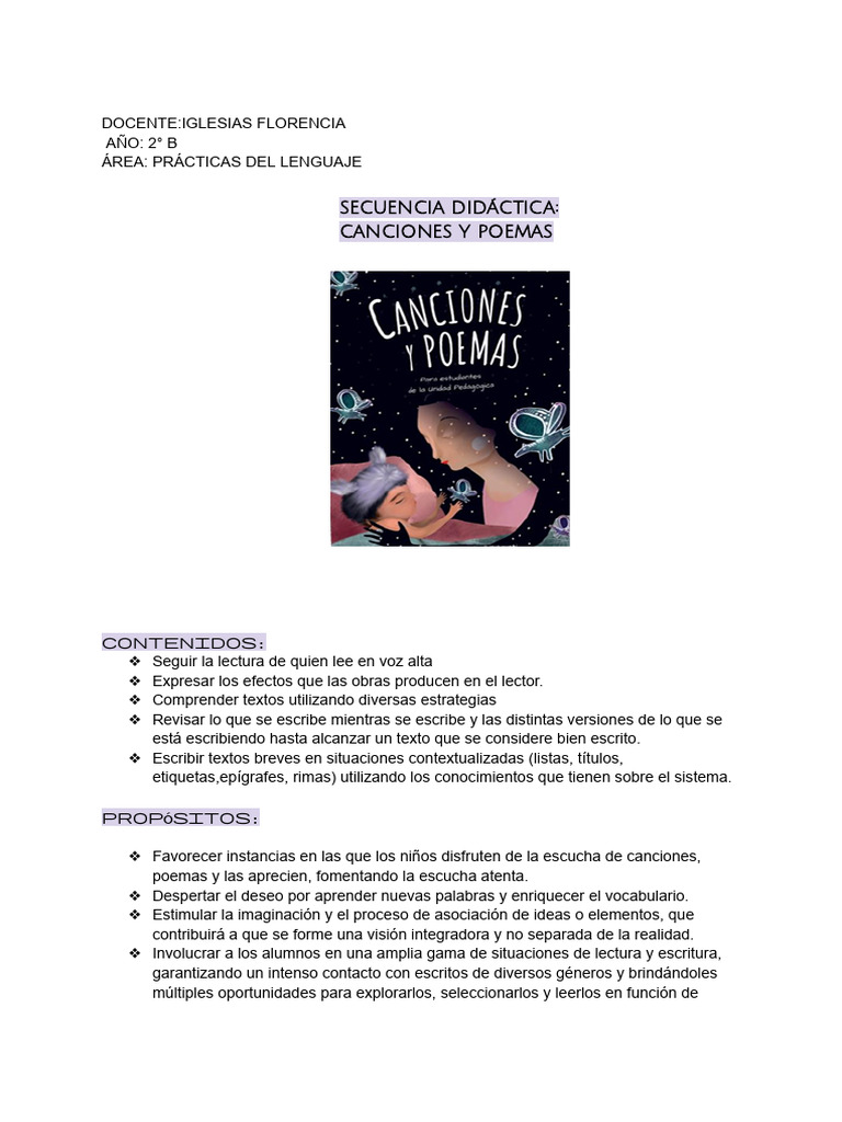 Secuencia Canciones y Poemas | PDF