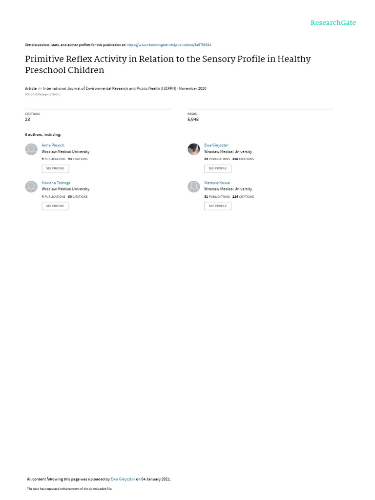 Primitive Reflex Activity in Relation To Sensory Profile 1737169413 ...