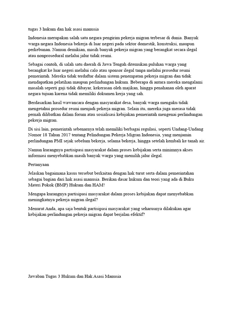 Jawaban Tugas 3 Hukum Dan Hak Asasi Manusia | PDF