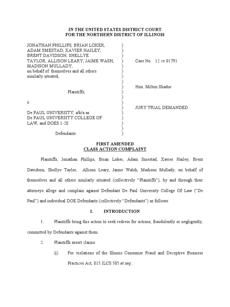 DePaul Amended Complaint Final | PDF | Class Action | American Bar Association