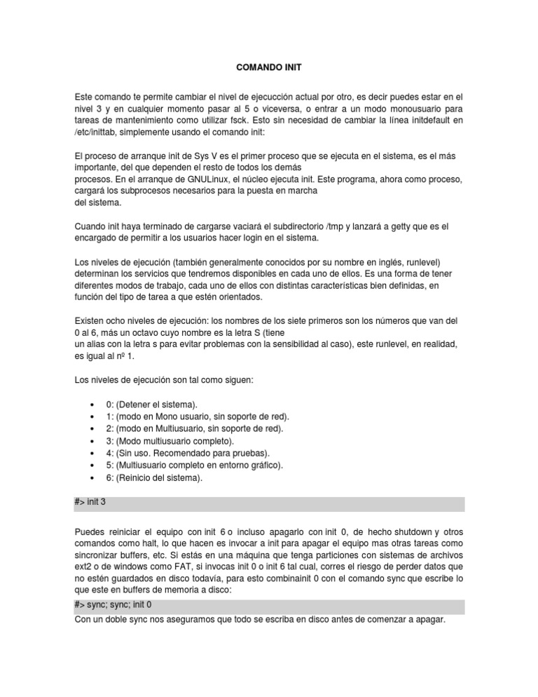 Niveles de Ejecución y Comando Init en Linux | PDF | Tecnología