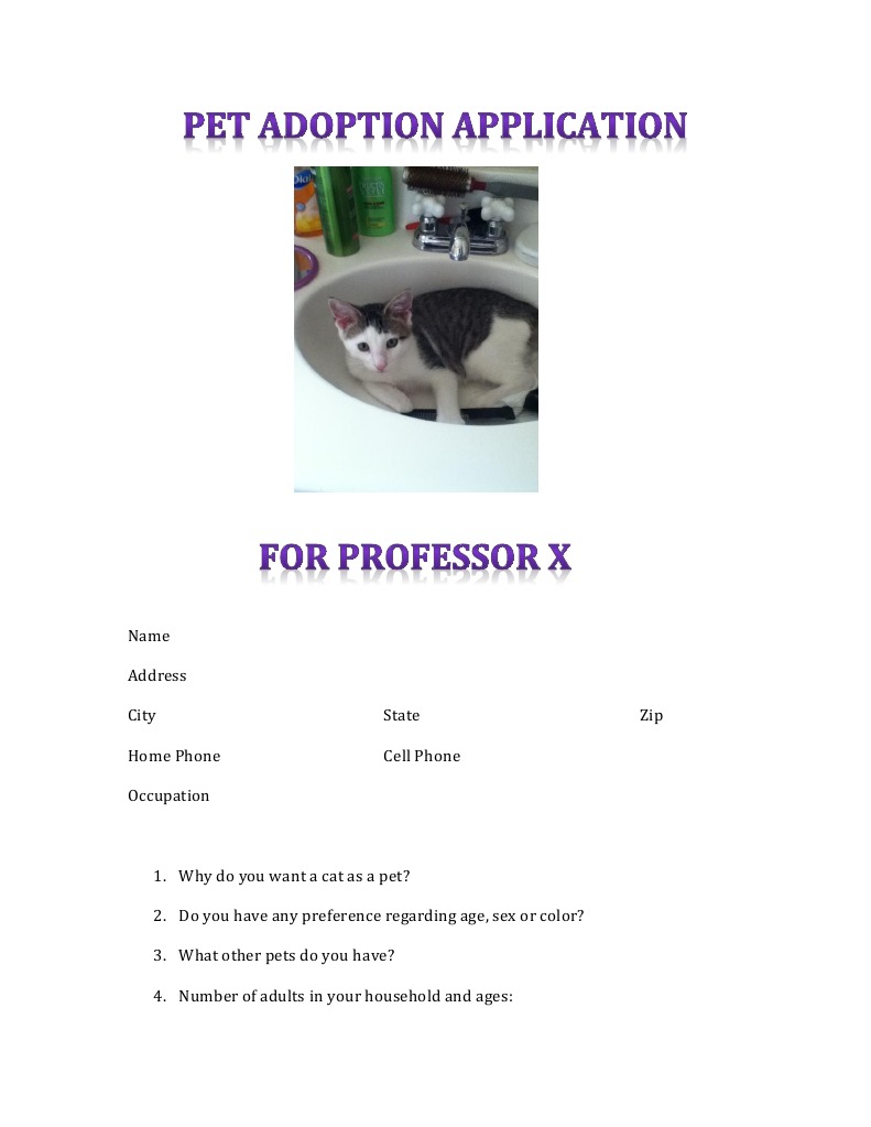 Cat Adoption Application Form | PDF | Social Science