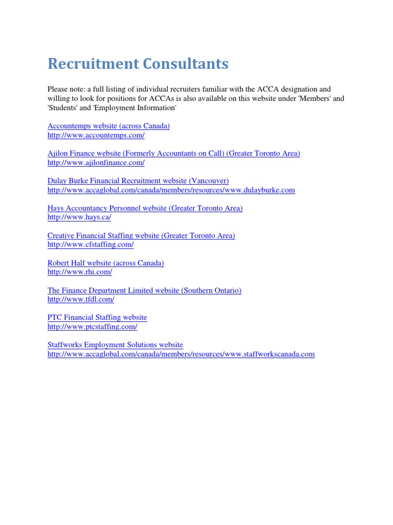 ACCA Recruitment Opportunities in Canada | PDF | Pricewaterhouse ...