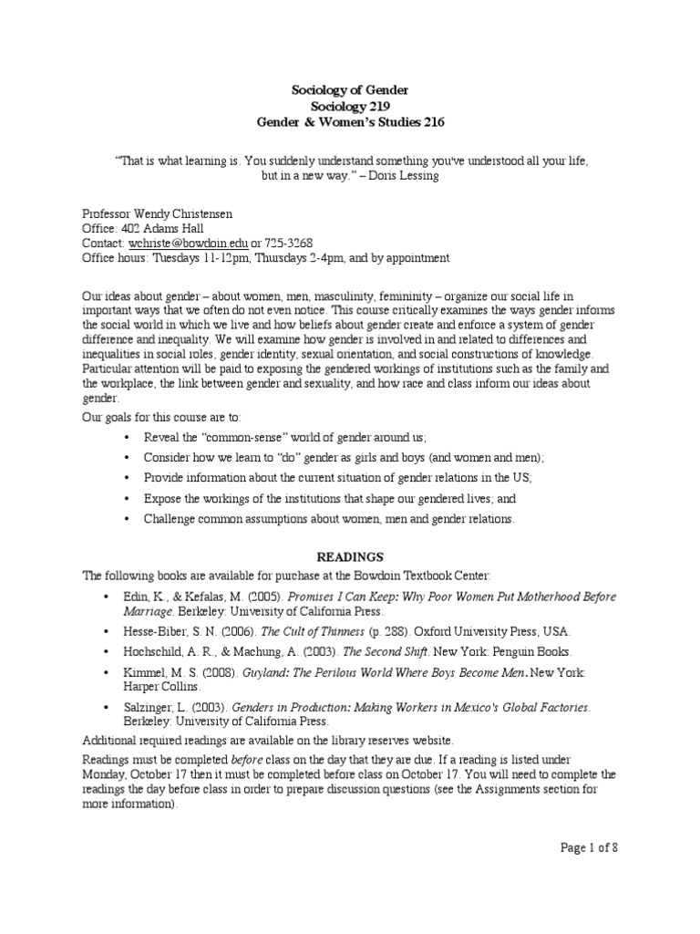 Sociology of Gender Course Guide | PDF | Gender Role | Gender