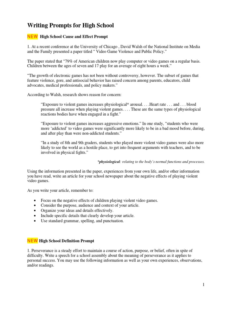 HS Writing Prompts | PDF | Violence | Essays