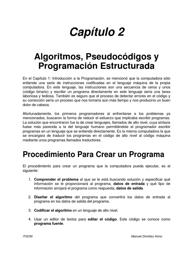 Capítulo 2 - Algoritmos, Pseudocódigos y Programación Estructurada | PDF | Algoritmos | Lenguaje ...