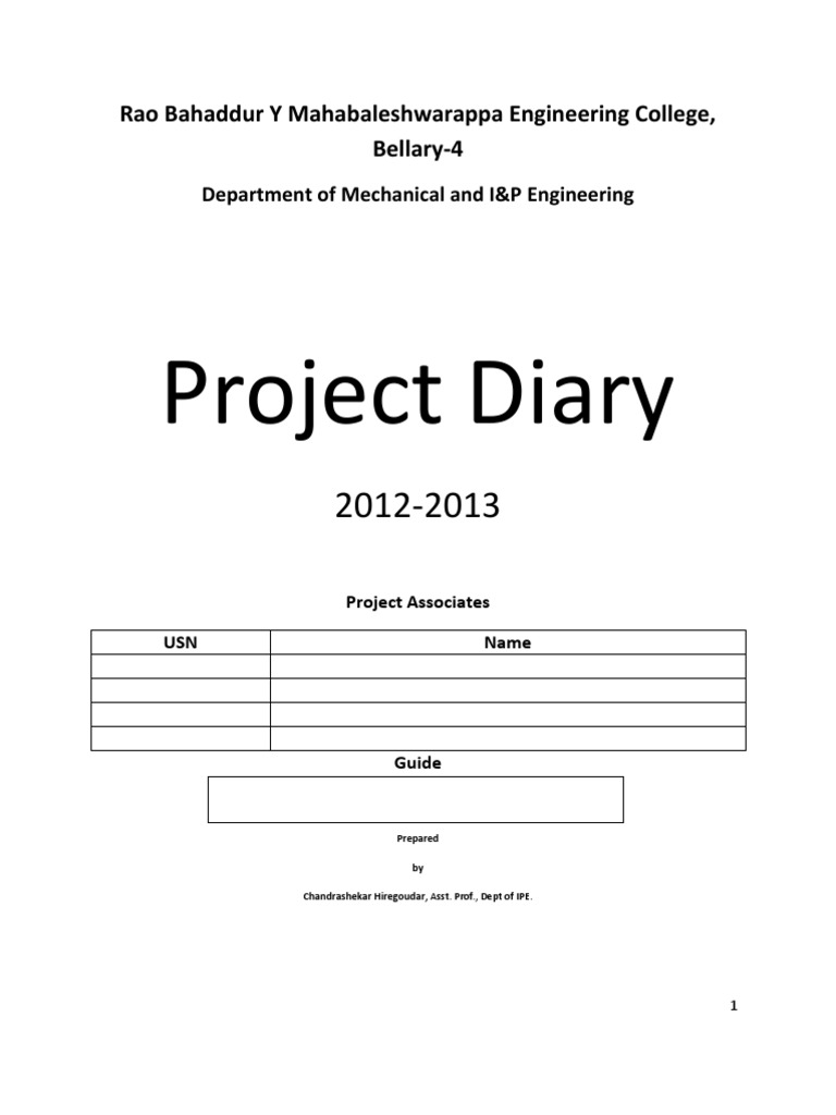 Project Diary: Rao Bahaddur Y Mahabaleshwarappa Engineering College ...
