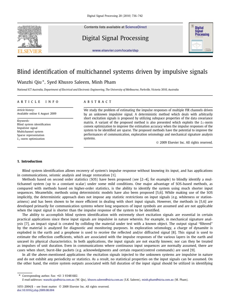 Blind Identification of Multichannel Systems Driven by Impulsive Signals | PDF | Eigenvalues And ...