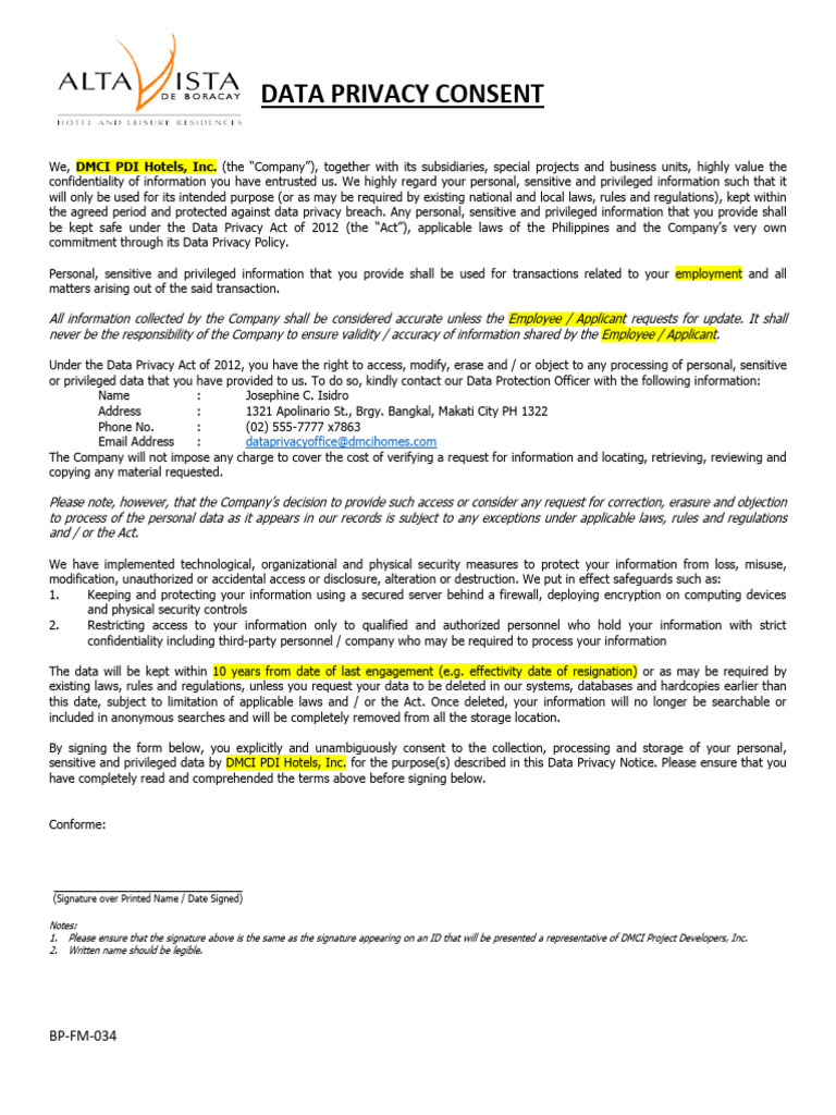 Data Privacy Consent Form_PDI Hotels | PDF | Information Privacy | Privacy