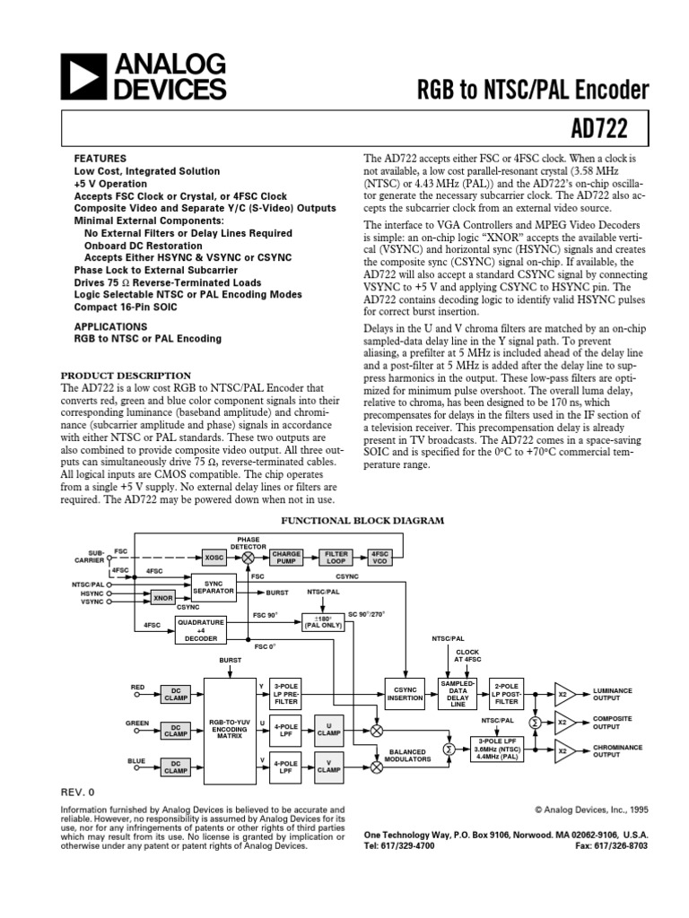 RGB To NTSC/PAL Encoder AD722 | PDF | Video | Rgb Color Model