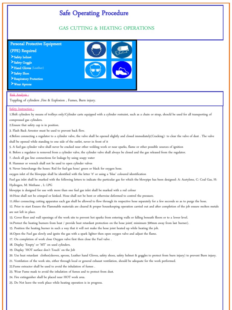 SOP Gas Cutting and Heating . | PDF | Industrial Gases | Chemical ...
