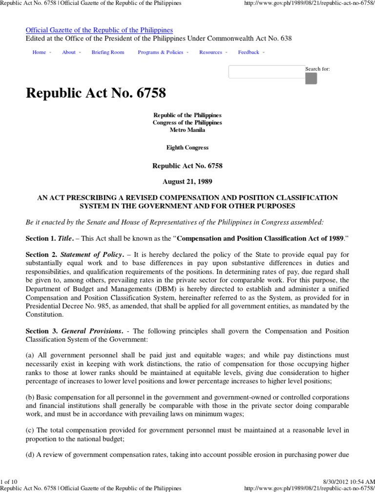 Republic Act No. 6758 - Official Gazette of The Republic of The ...